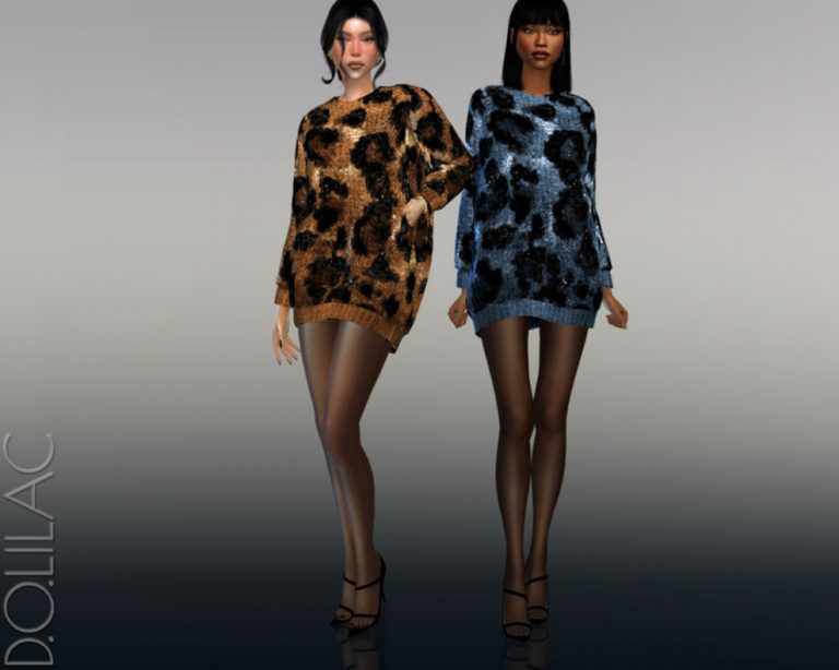 Leopard Print Wool Sweater Dress DO566 | Sweater Clothes Mod Download