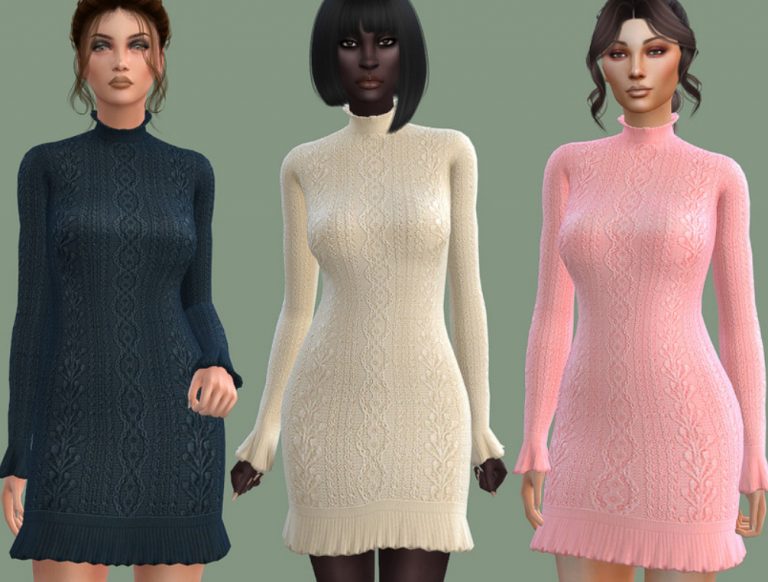Ruffle Trim Knit Sweater Dress | Sweater Clothes Mod Download
