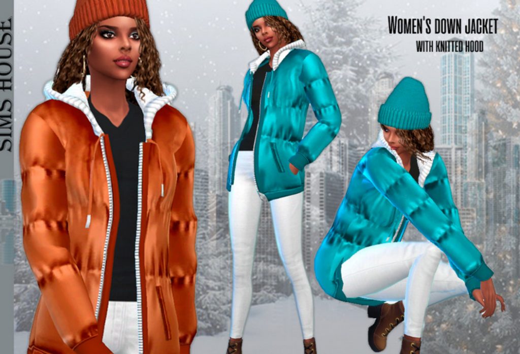 Women's down jacket with knitted hood | Coat Clothes Mod Download